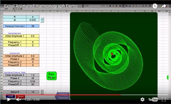 A 3-pendulum Animated Harmonograph Model – video preview – Excel Unusual